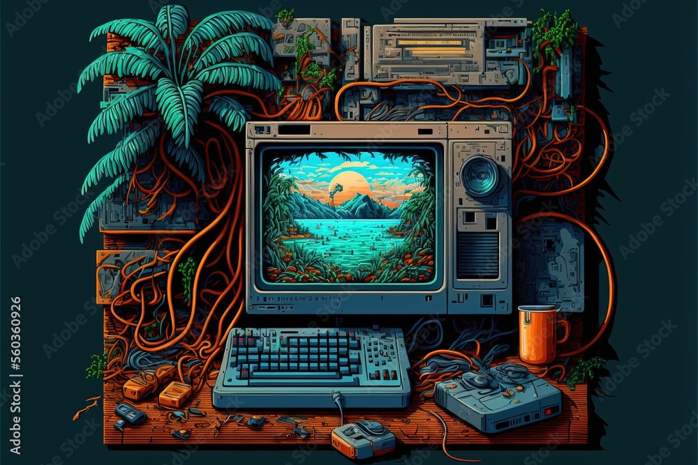 Ilustrace „Retroactive pc computer screen shot in a style of 1990s ...