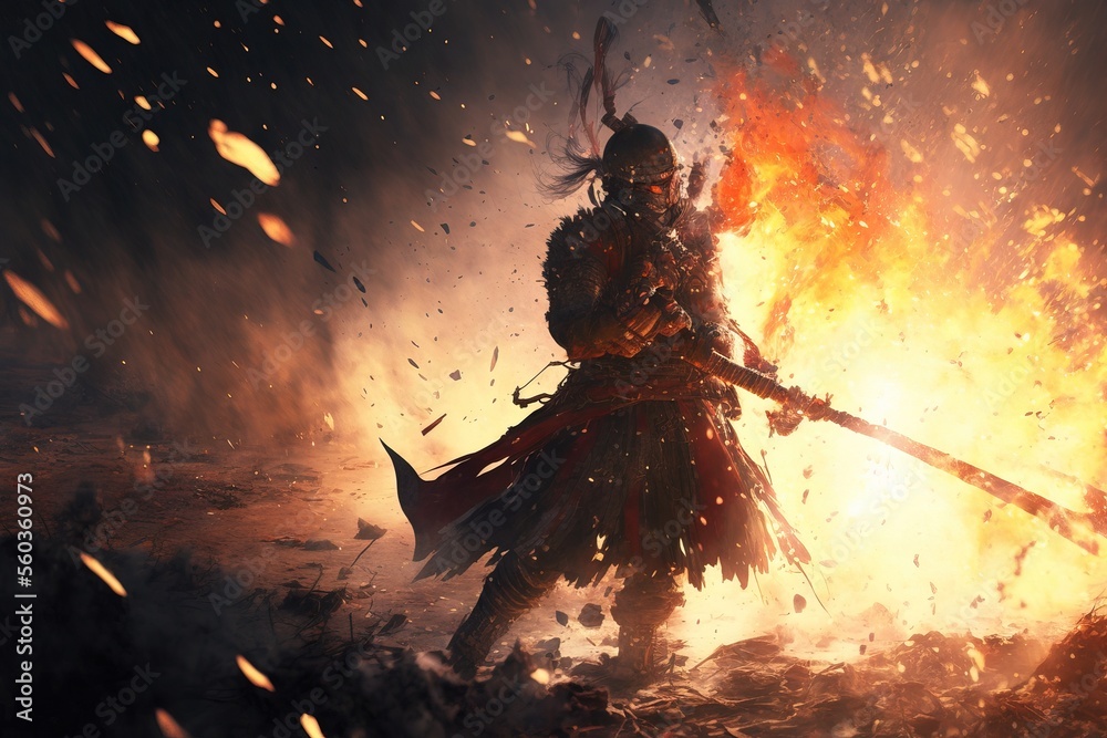 Warrior fighting scene. Flame. Medieval times. fantasy scenery. concept ...