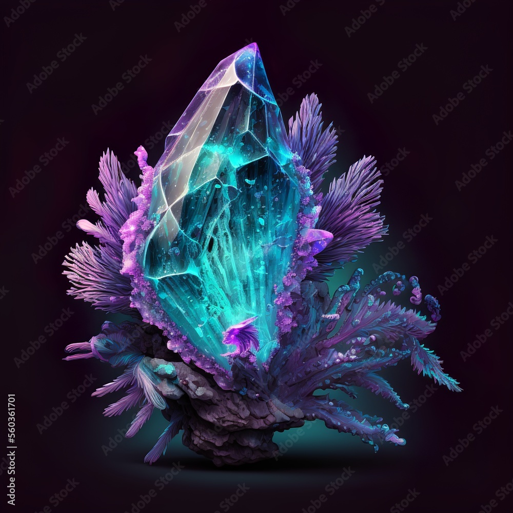 Deep sea blue glowing alien crystal shard aquamarine isolated stone ...