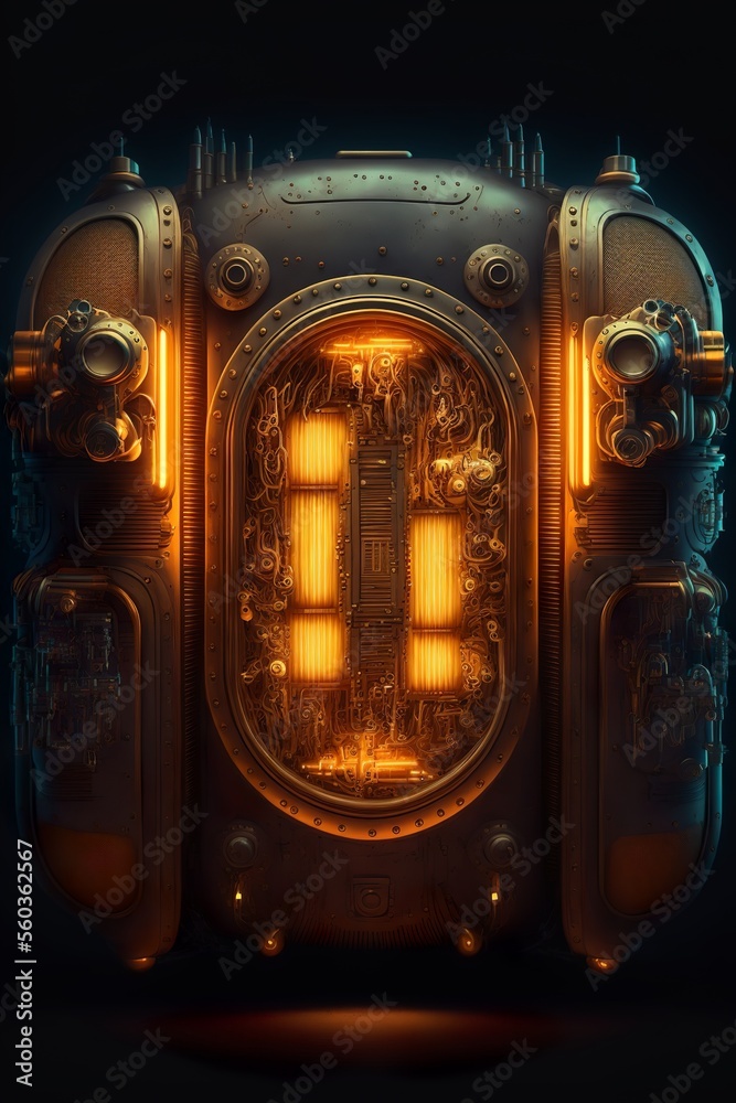 Steampunk furnace with burning energy in mechanical steam engine with ...