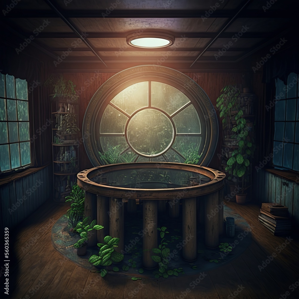 Interior of the rustic futuristic house using hydroponics for growing ...