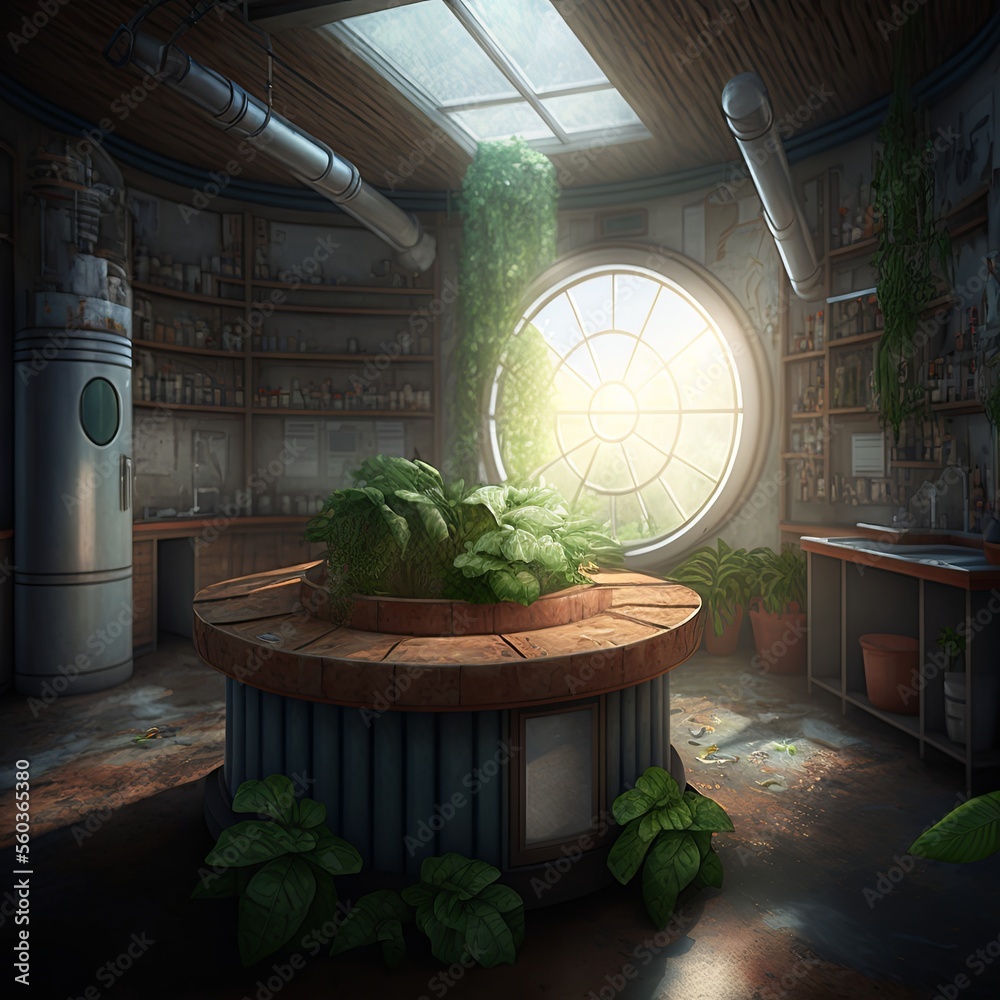 Interior of the rustic futuristic house using hydroponics and indoor ...