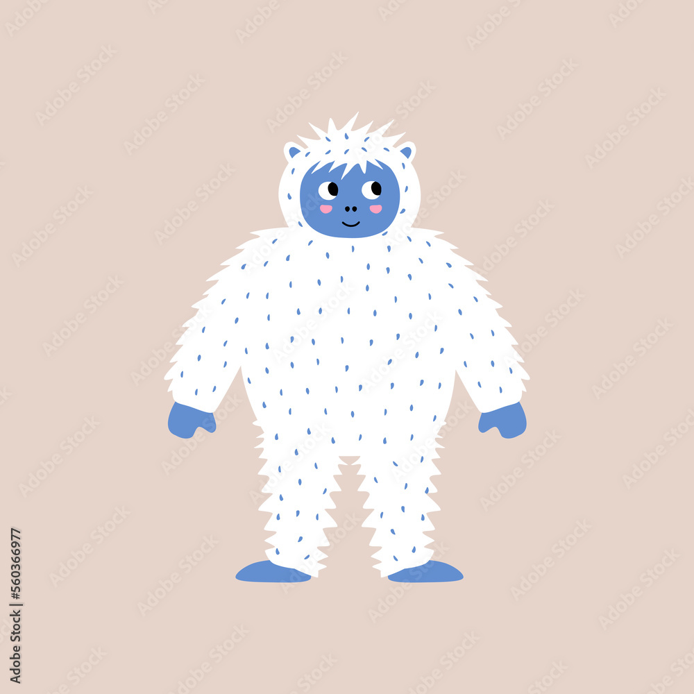 Cute baby yeti hand drawn vector illustration. Funny isolated big foot ...