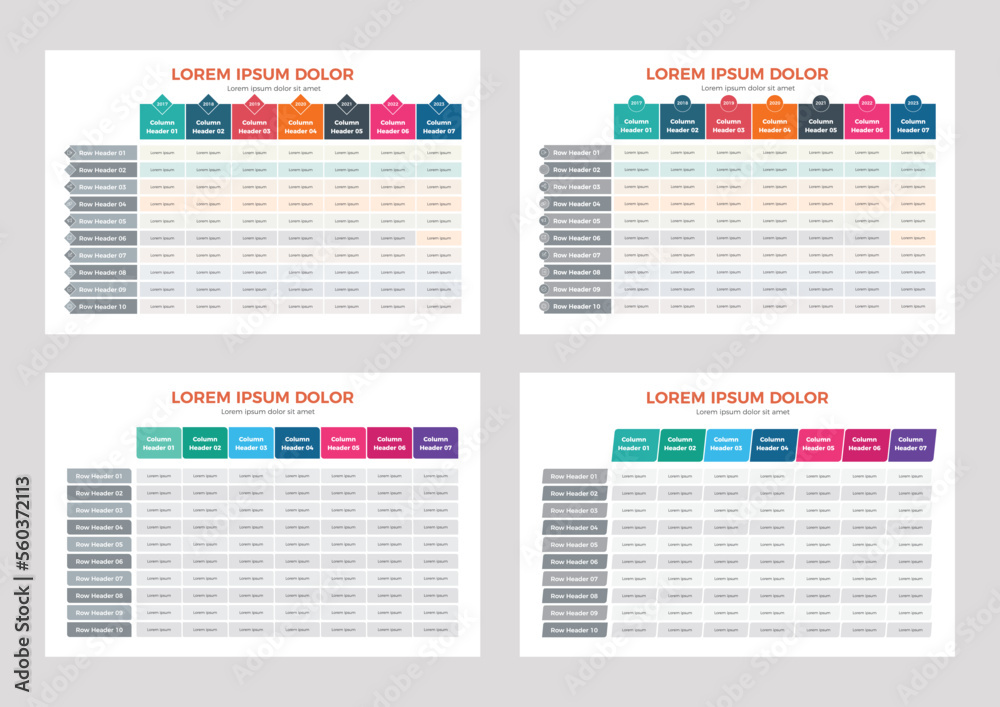 Sets of Presentations Table Templates, Tables Layout Design Vector ...