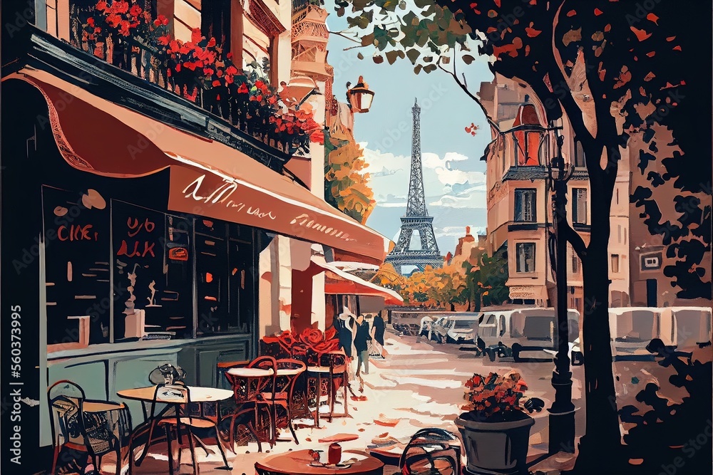beautiful paint by number of cafe in Paris with the Eiffel tower . Ai ...