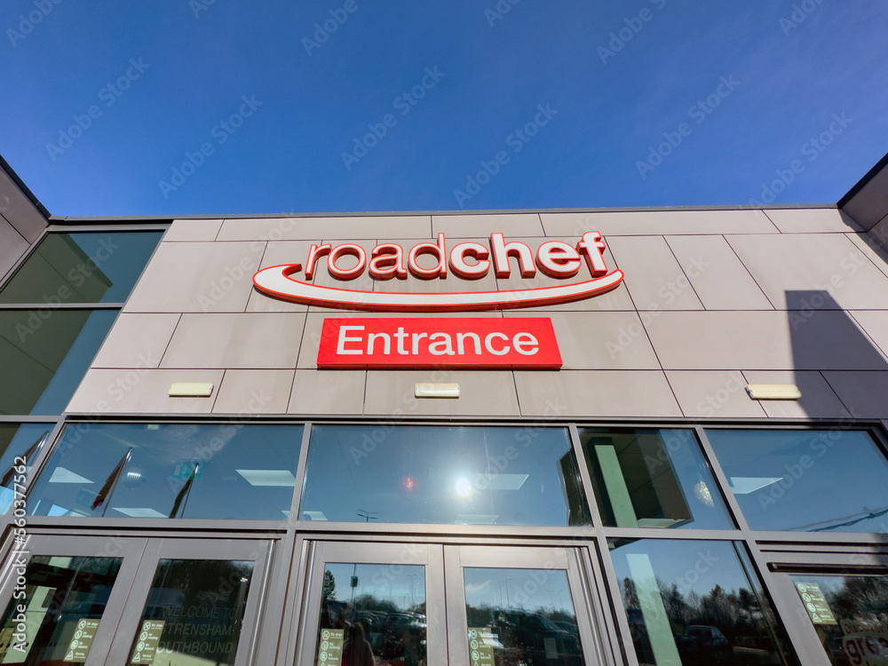 Strensham, England - December 2022: Sign above the entrance of the ...