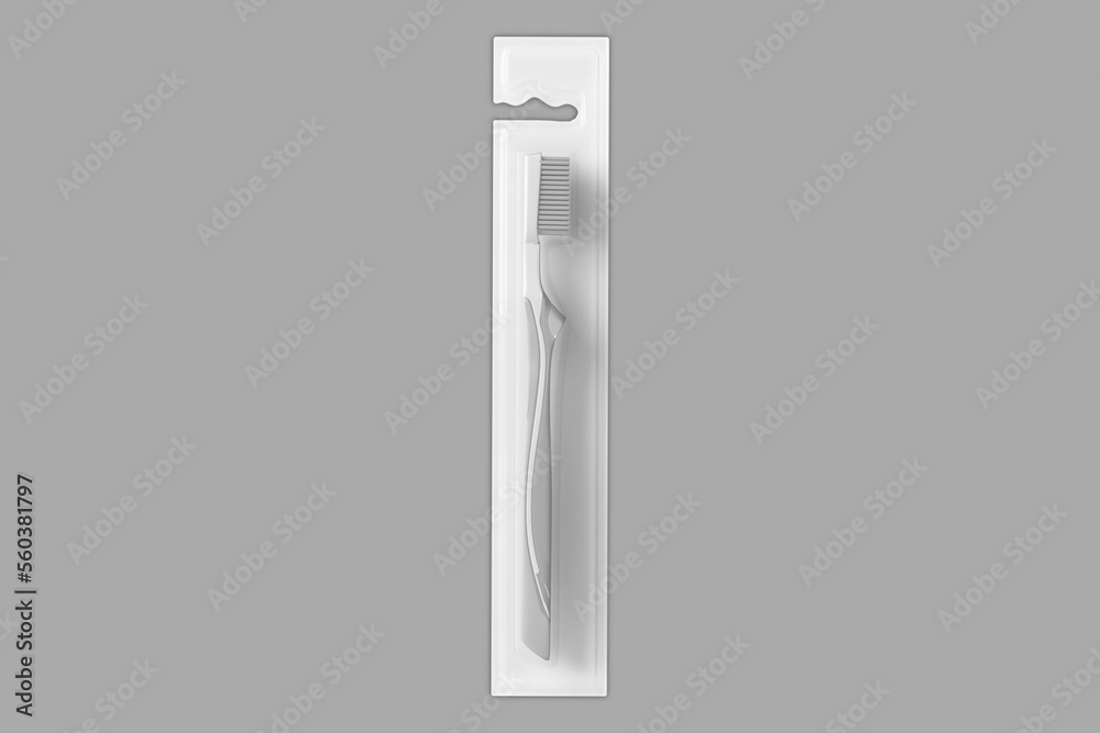 Blank empty toothbrush package mockup isolated on a grey background. 3d ...