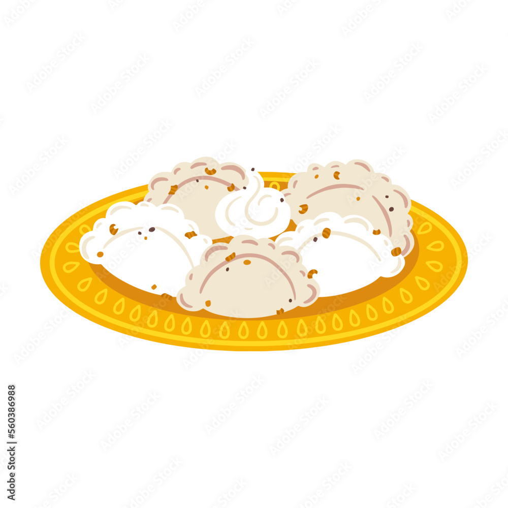 Dumplings with sour cream and crackers. A dish of Ukrainian national ...