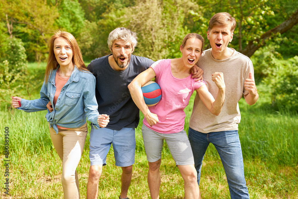 Young people as friends and as a football team Stock Photo | Adobe Stock