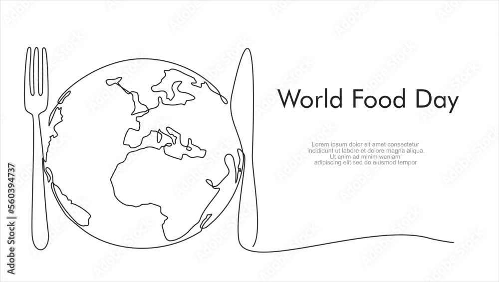 Continuous one single line drawing of Globe, knife and fork. World Food ...