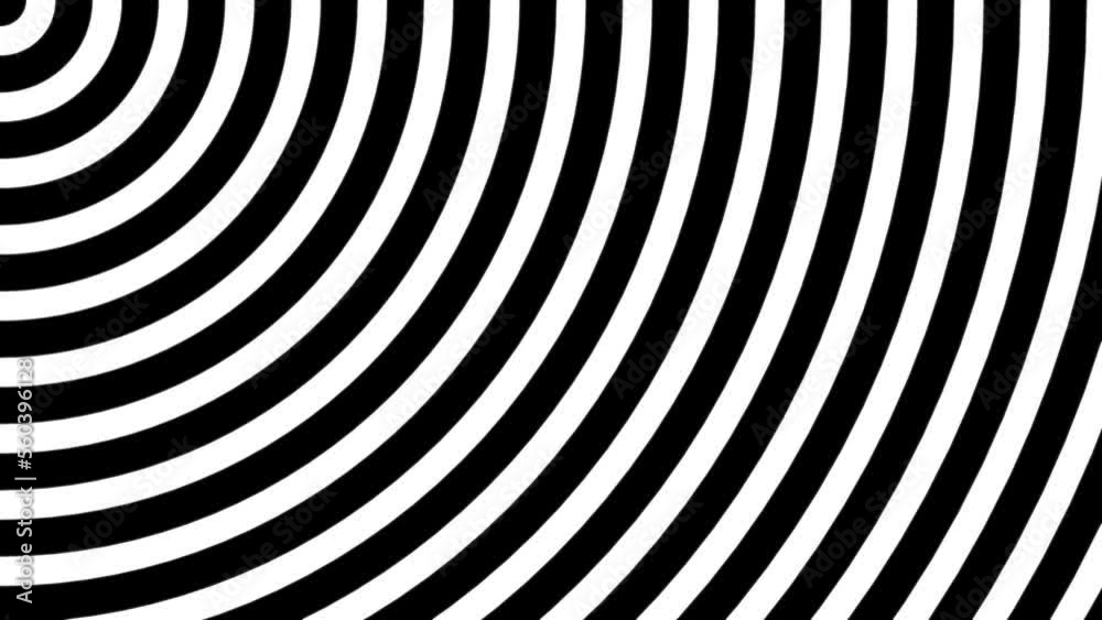 Pulsing striped circles coming from left top minimal black and white ...