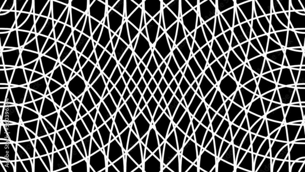 Intersecting and pulsating lines in a web pattern black and white ...