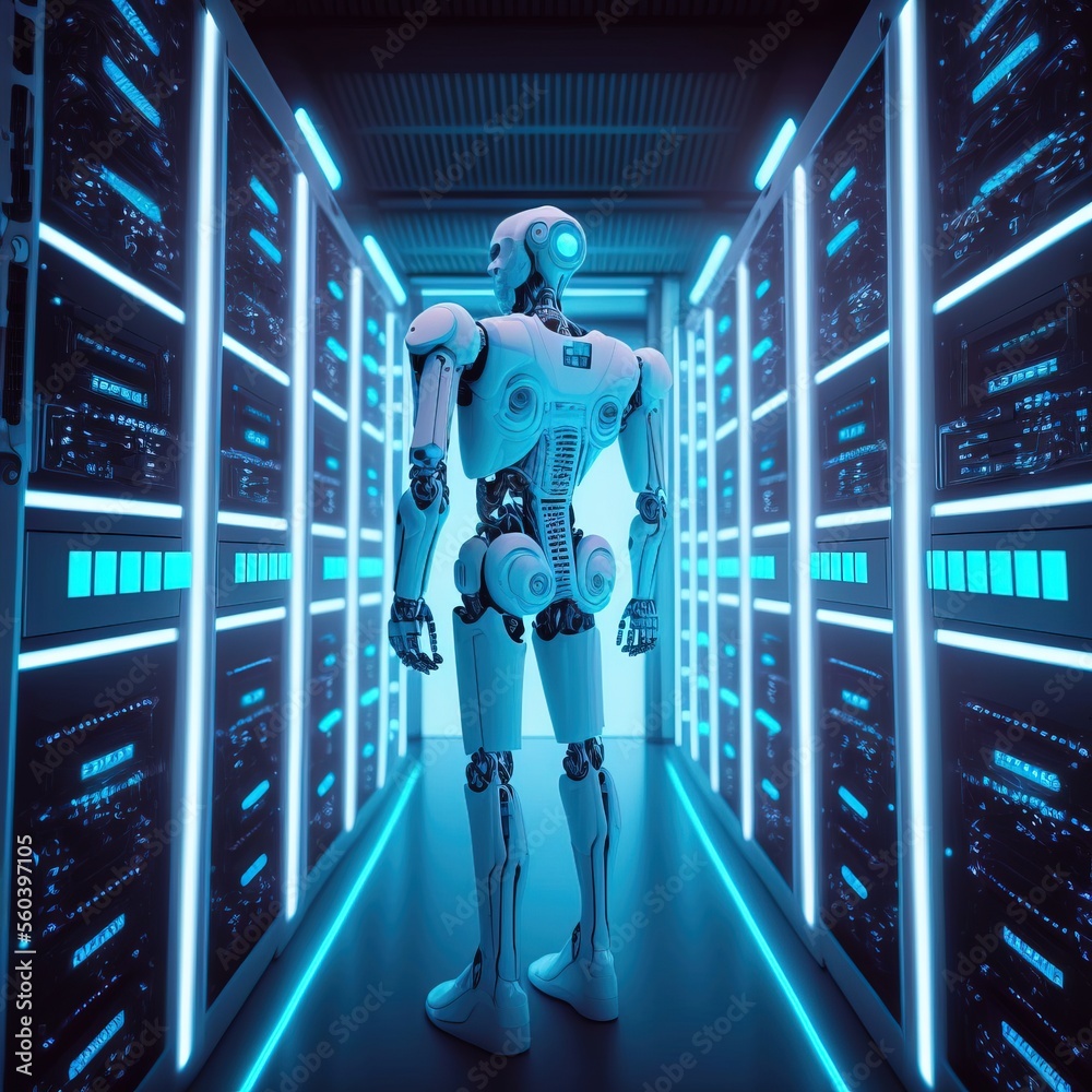 Cyborg Robot 3d render. Robotic process automation RPA data analysis in ...