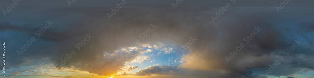 Dramatic sunset sky panorama with Cumulus clouds. Seamless hdr 360 pano ...