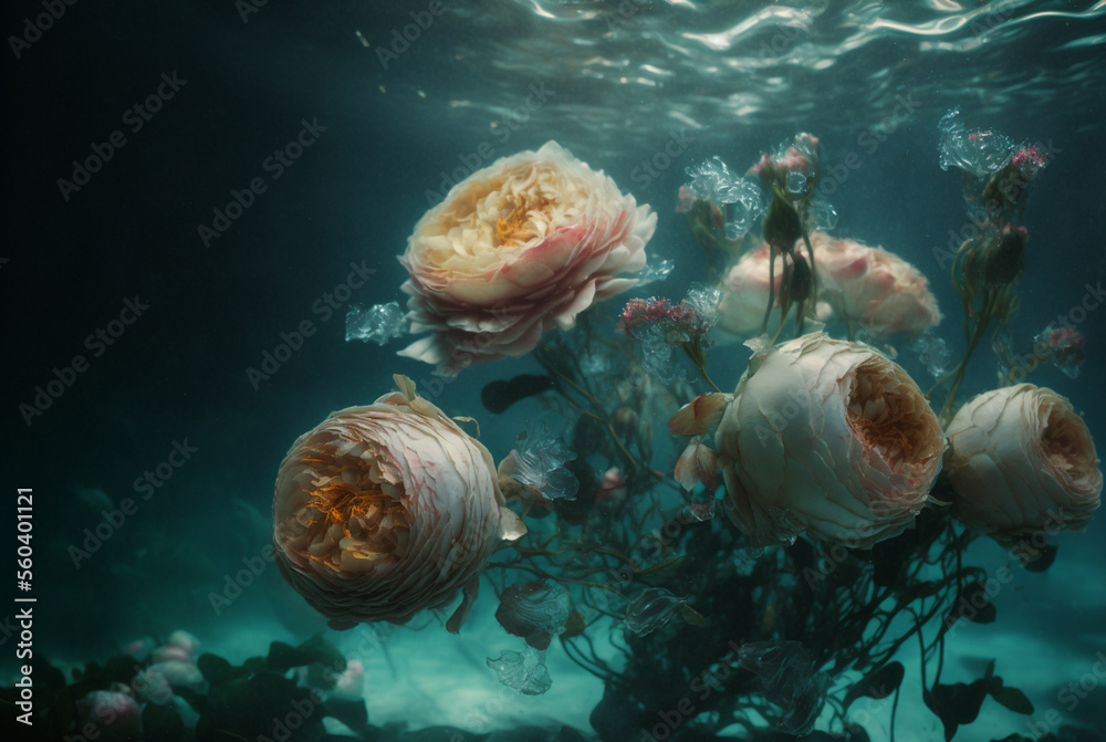 fantasy epic valentine's day Roses underwater with water bubbles ...