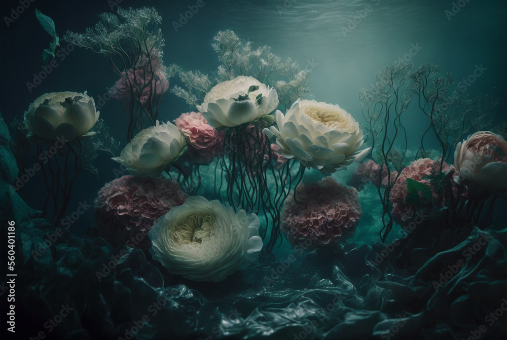 fantasy epic valentine's day Roses underwater with water bubbles ...