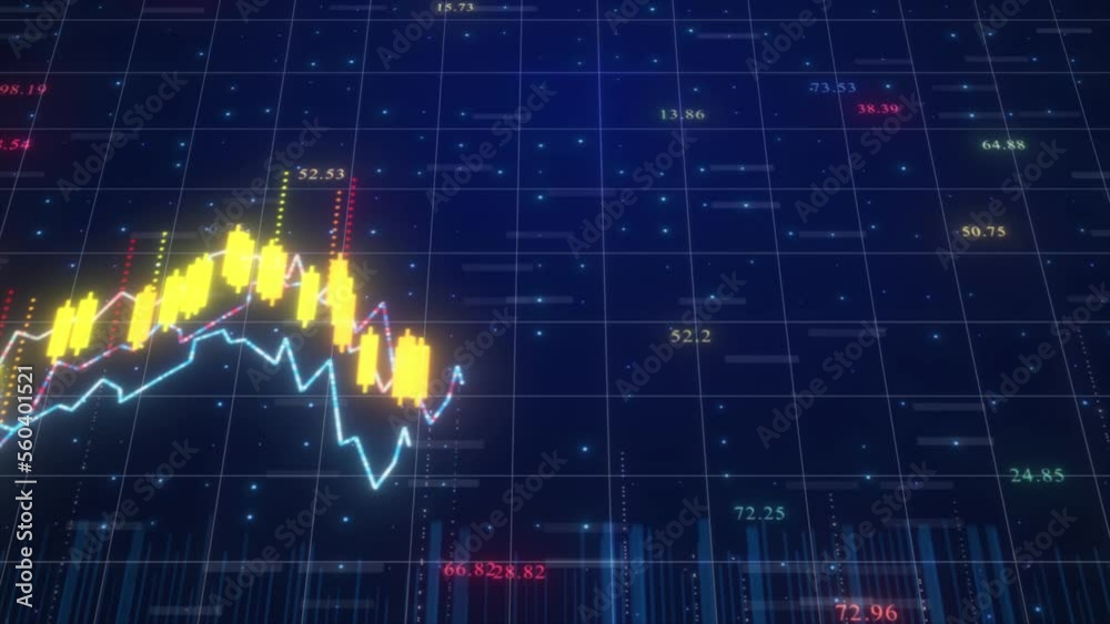 Neon yellow candled Pattern Stock Chart With Number Animation on dark ...