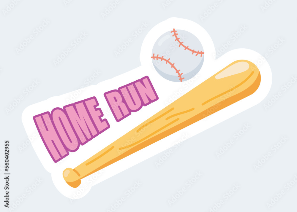 Baseball bat and ball with Home run text. Sports and competition ...