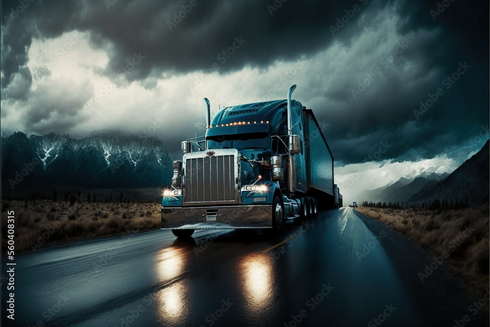 18 wheeler semi truck on the road, ai generated Stock 일러스트레이션 | Adobe Stock