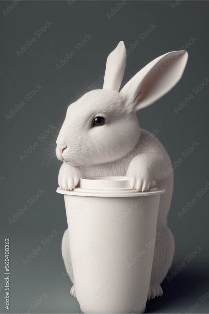 coffee mug mockup with rabbit on grey background. AI Generated mockup ...
