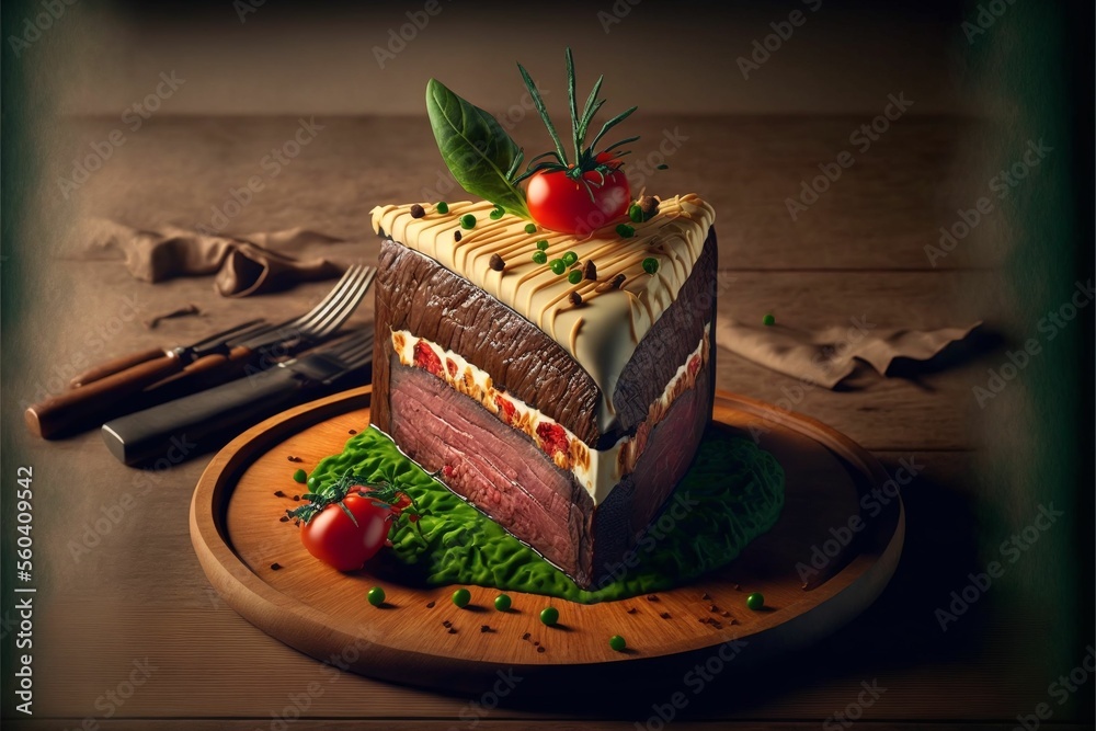 Delicious meaty cake inspired by steaks, made with Generative AI Stock ...