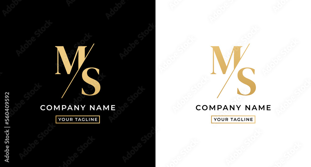 MS logo letter or MS letter logo vector on white and black background ...