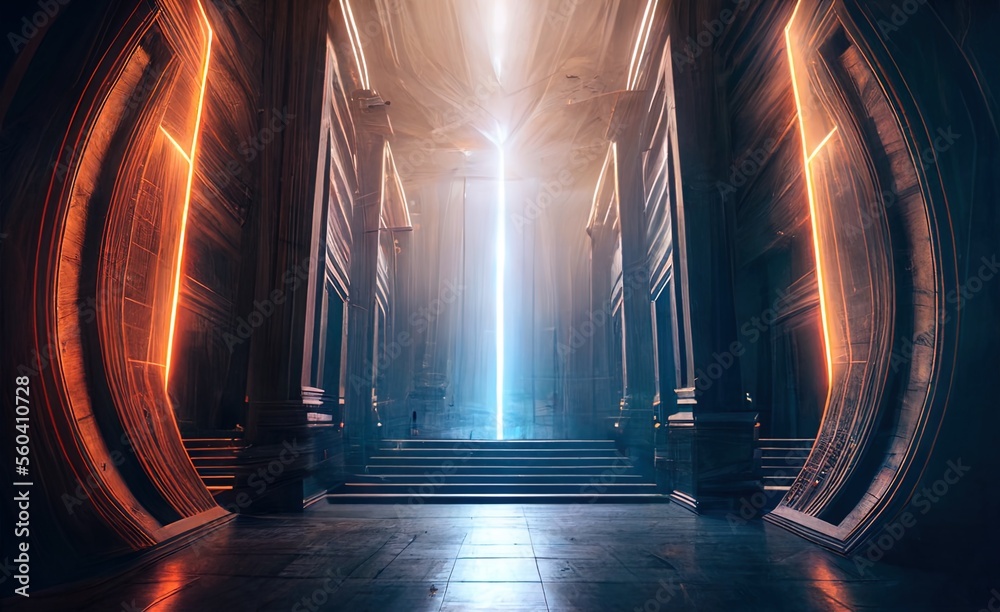 Futuristic scifi temple hall and altar with column and design from ...