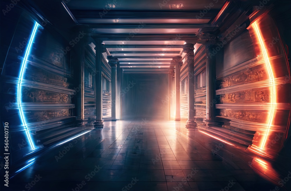 Futuristic scifi temple hall and altar with column and design from ...