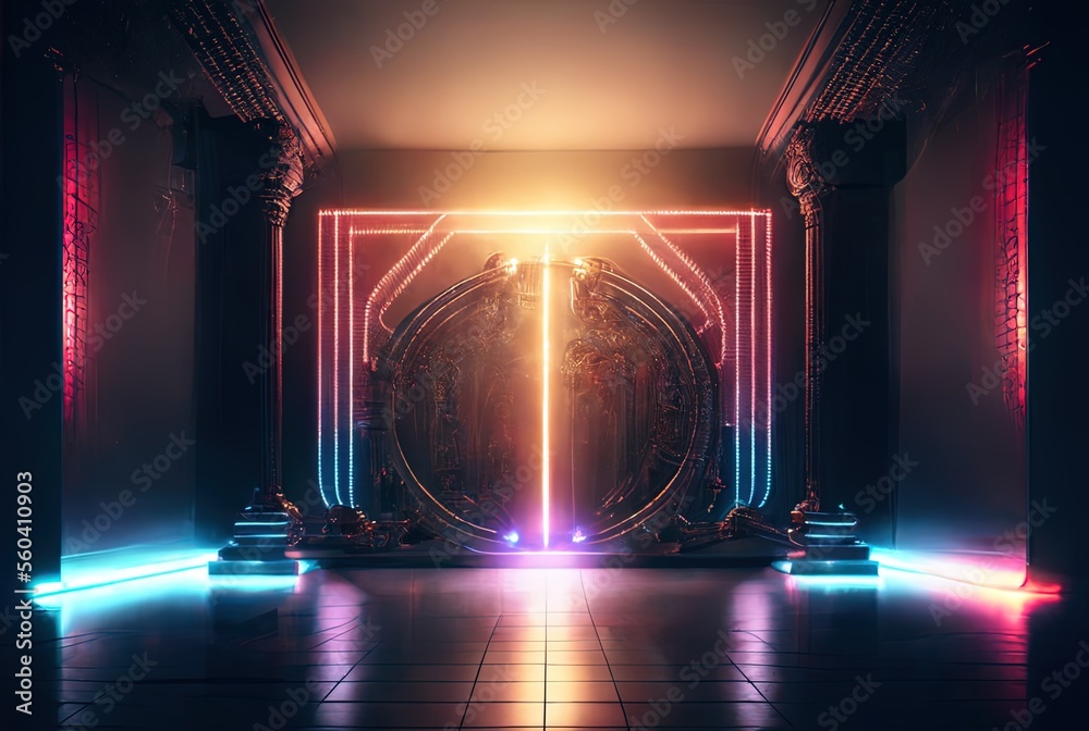 Futuristic scifi temple hall and altar with column and design from ...