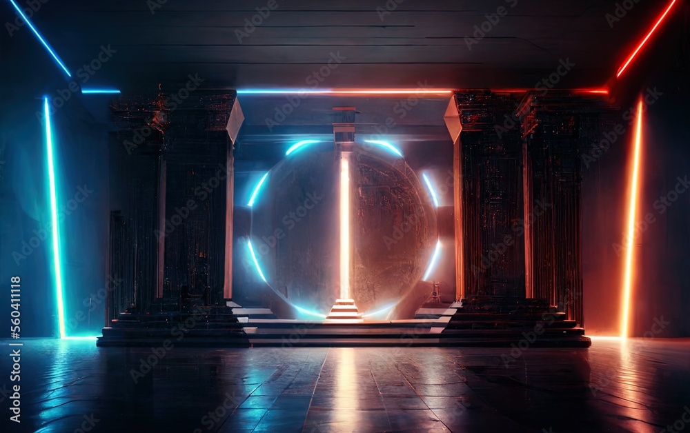 Futuristic scifi temple hall and altar with column and design from ...