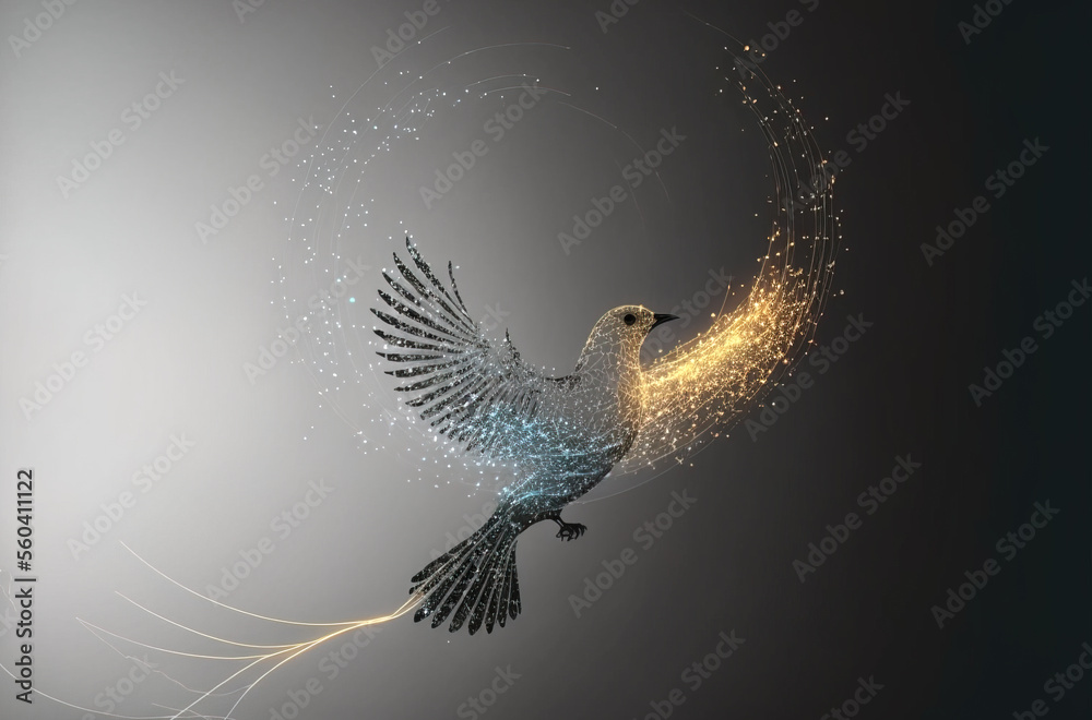 Graphic Digital bird flying connection technology concept. Abstract ...