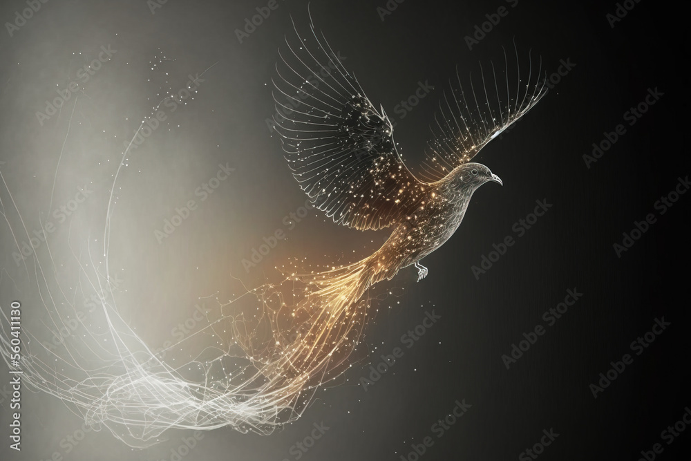 Wireframe Peace dove sign mesh from a starry on blue background ...