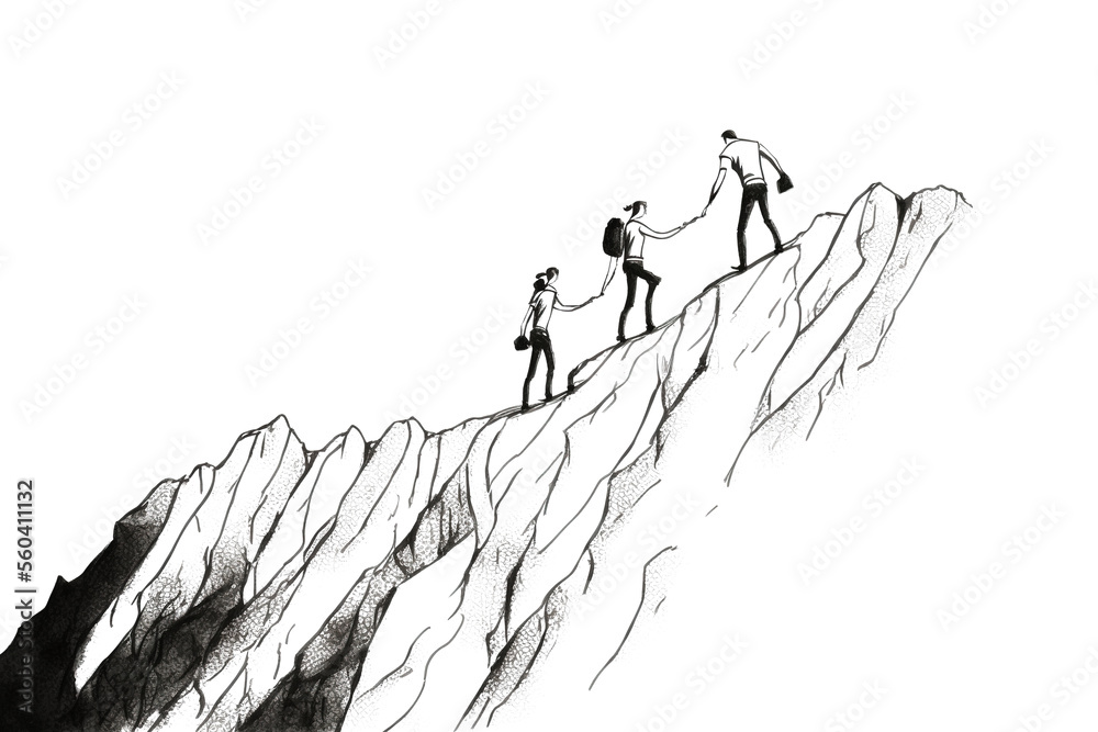 teamwork concept sketch. Business people together trying to climb up ...