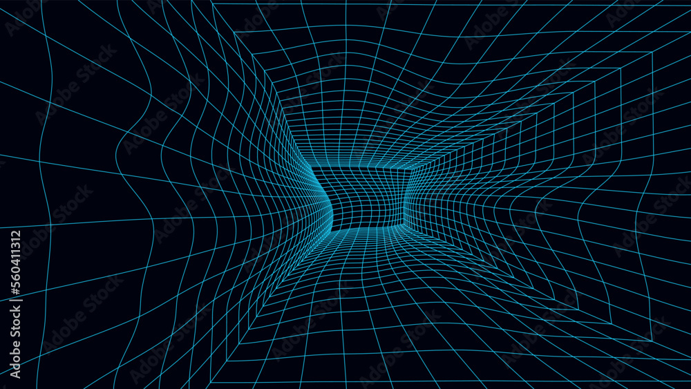 Wireframe deformed room on the white background. Optical illusion ...