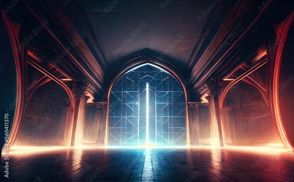 Futuristic scifi temple hall and altar with column and design from ...