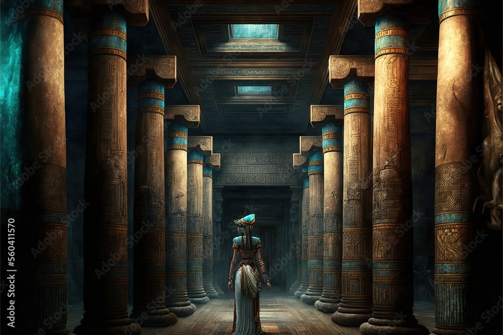 Ancient Egyptian Temple of Gods. An ancient temple with high columns ...