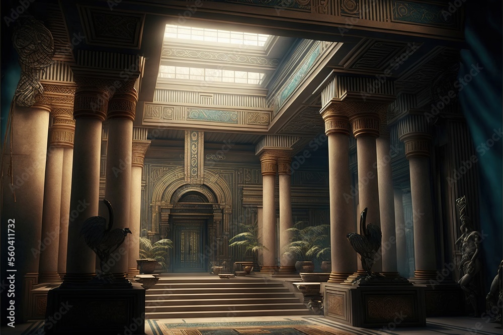 Ancient Egyptian Temple of Gods. An ancient temple with high columns ...