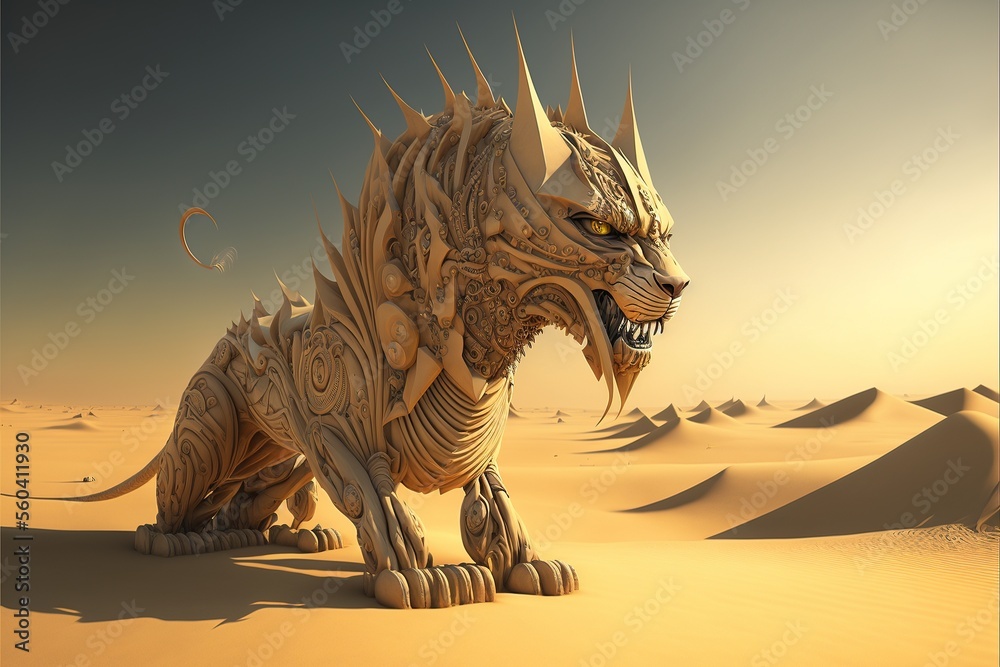 Ancient Egyptian statue in the desert. Ancient pharaohs and warriors in ...