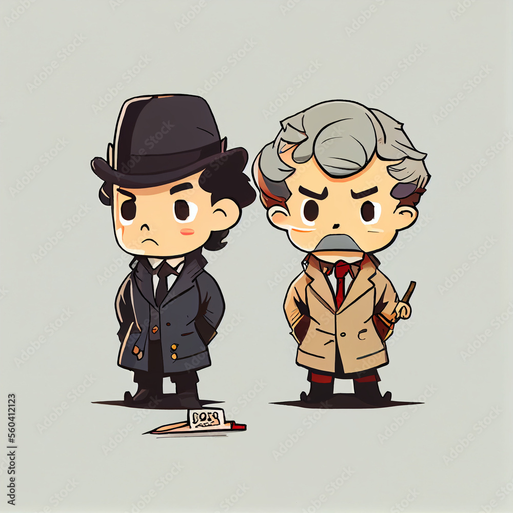 sherlock holmes and doctor watson cartoon style generative AI Stock ...