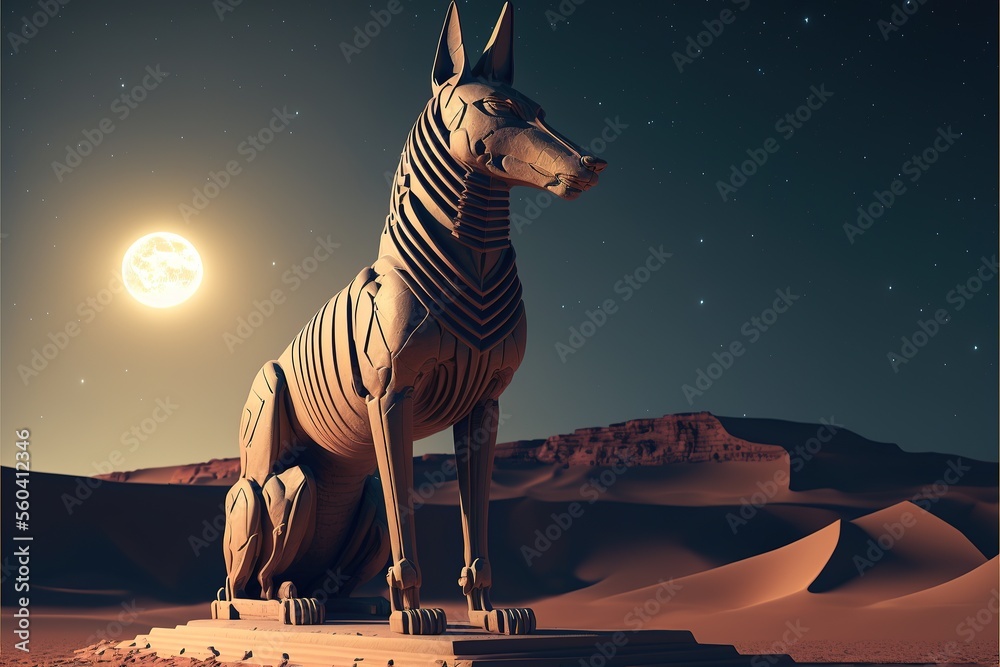 Ancient Egyptian god of death Anubis in the desert. Anubis is the lord ...