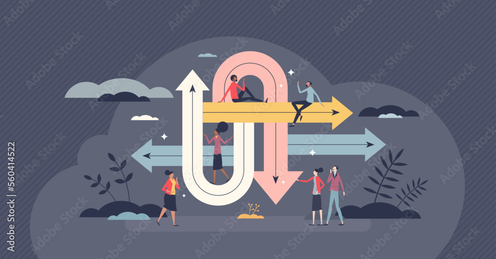 Decision path as roads with various solution options tiny person ...