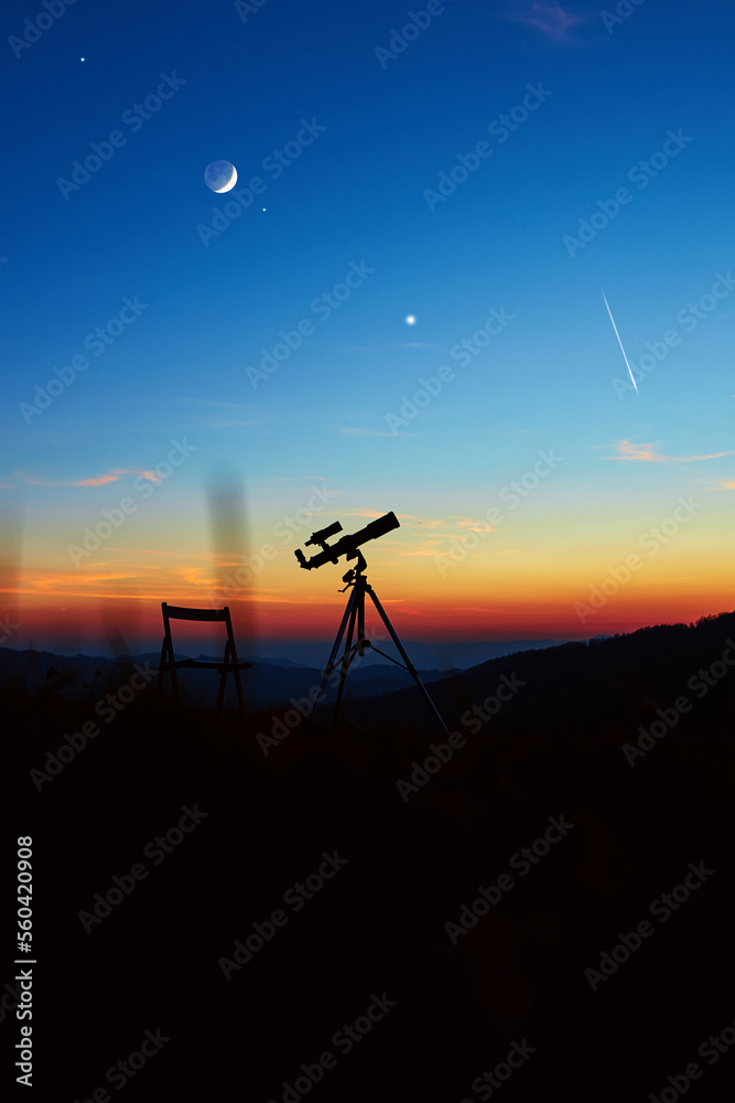 Astronomy telescope for observing night sky, Moon, planets, stars and ...