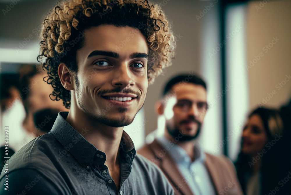 Generative ai millennial mixed race businessman posing office smiling ...