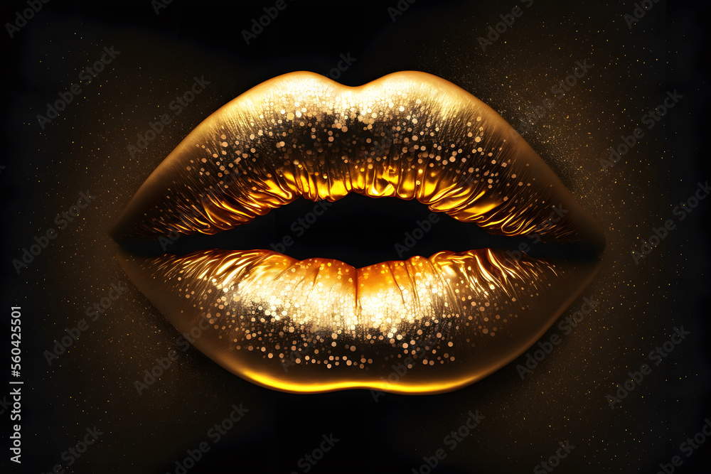 Beautiful golden lips, gold colored lipstick. Perfect lips close-up on ...