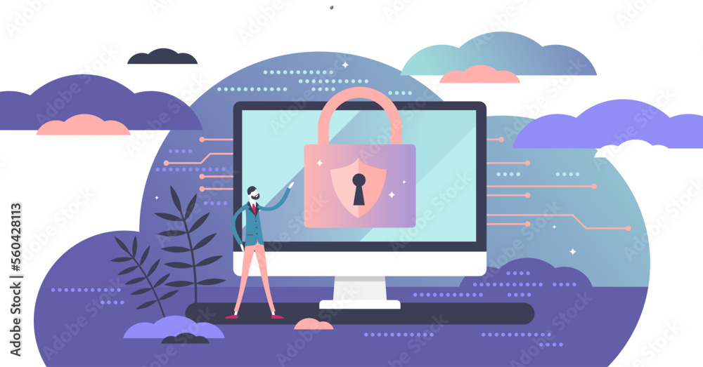 Cyber security concept, flat tiny person illustration, transparent ...