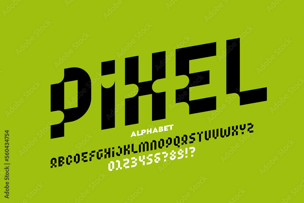Pixel style font, alphabet letters and numbers, vector illustration ...