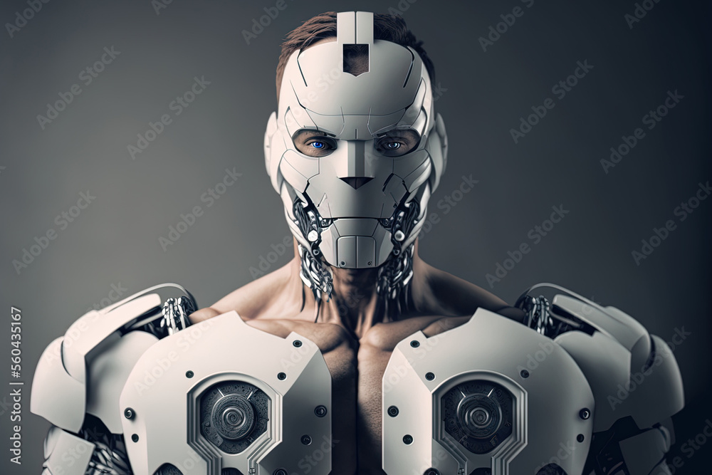Cyborg, clone, robot and artificial man concept android robot holds ...