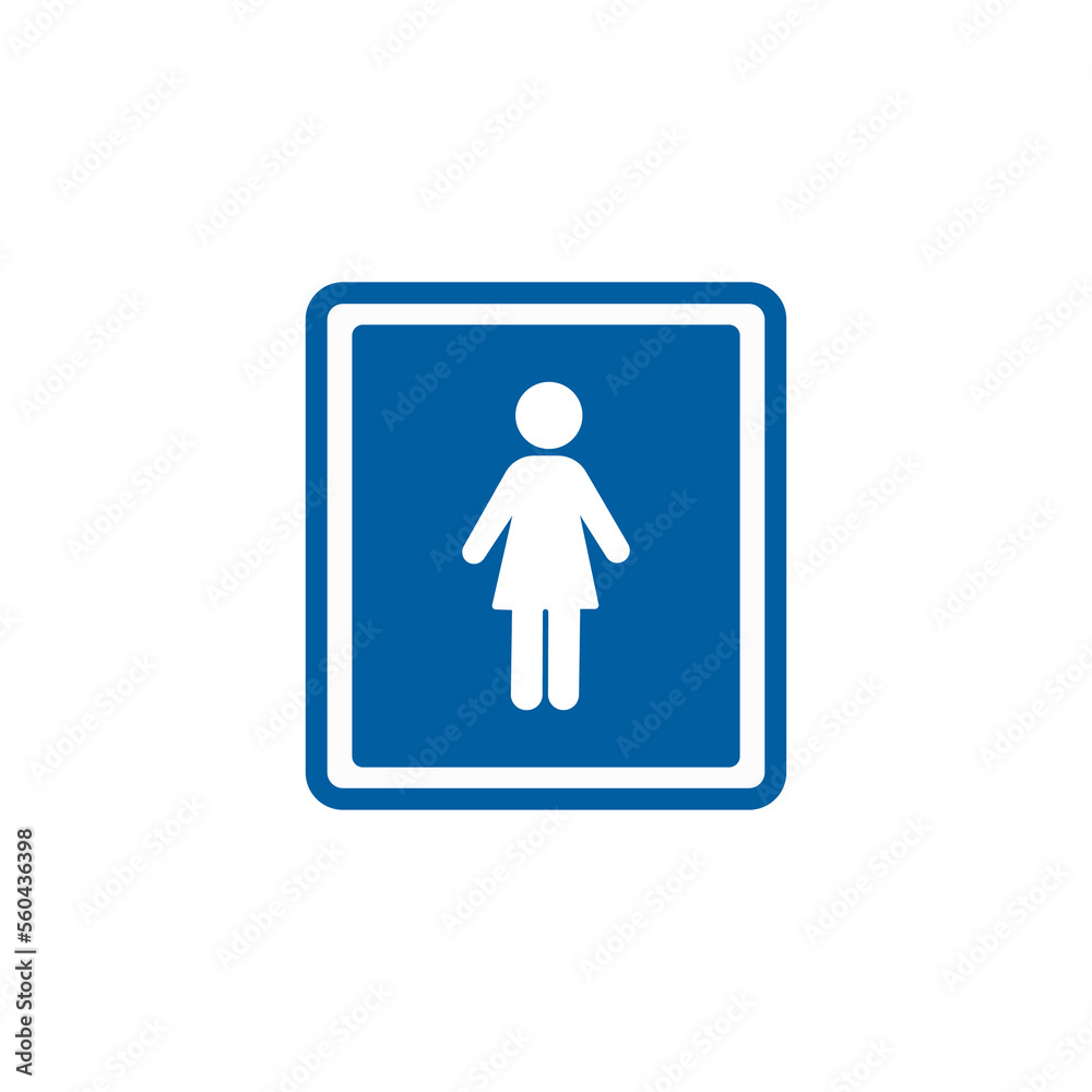 Vector women s restroom sign. White woman icon on blue square ...
