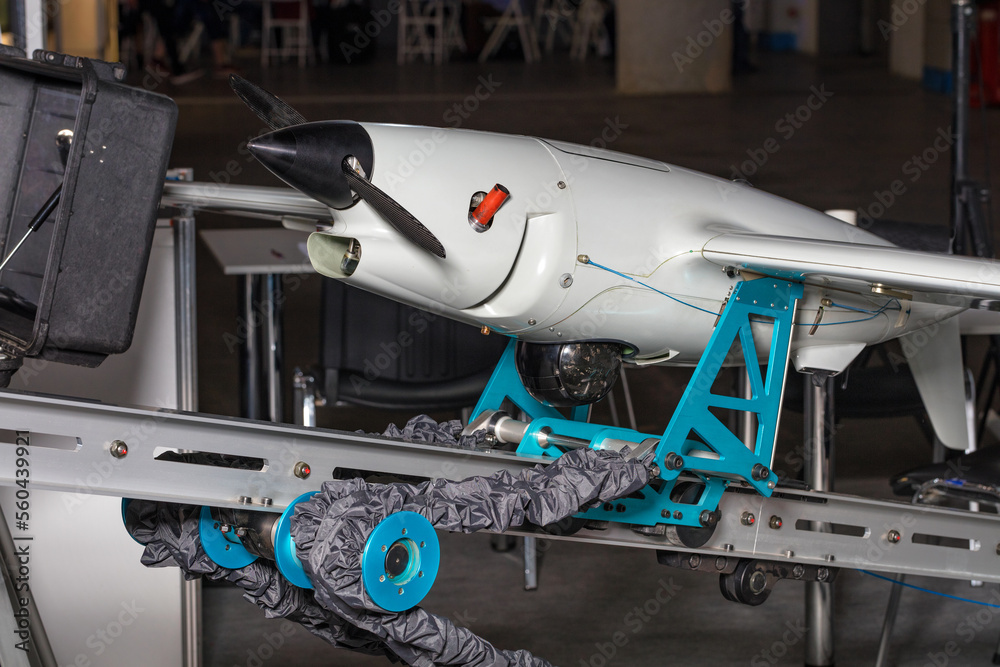 Reconnaissance drone with a high resolution camera on a catapult to ...