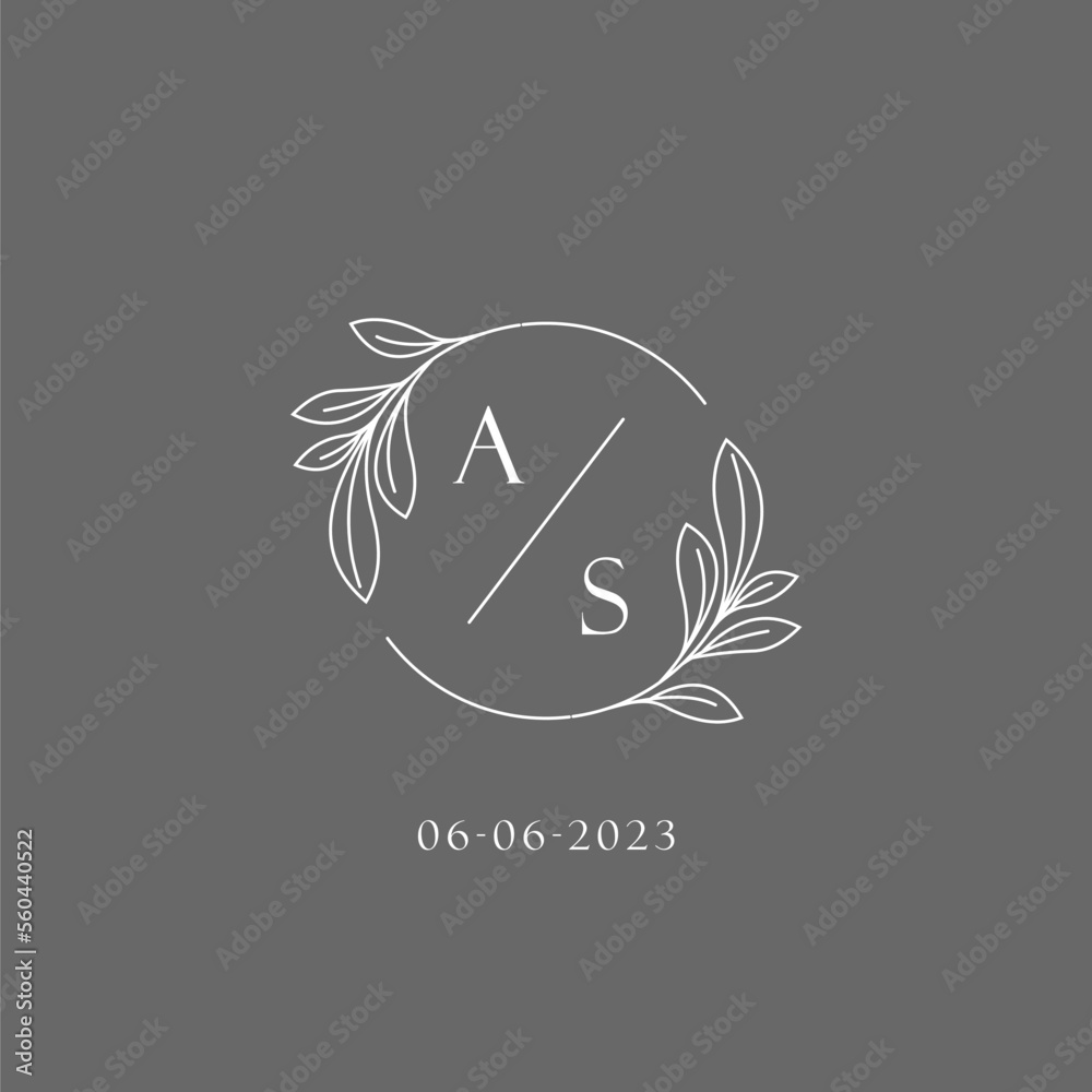 Letter AS wedding monogram logo design creative floral style initial ...